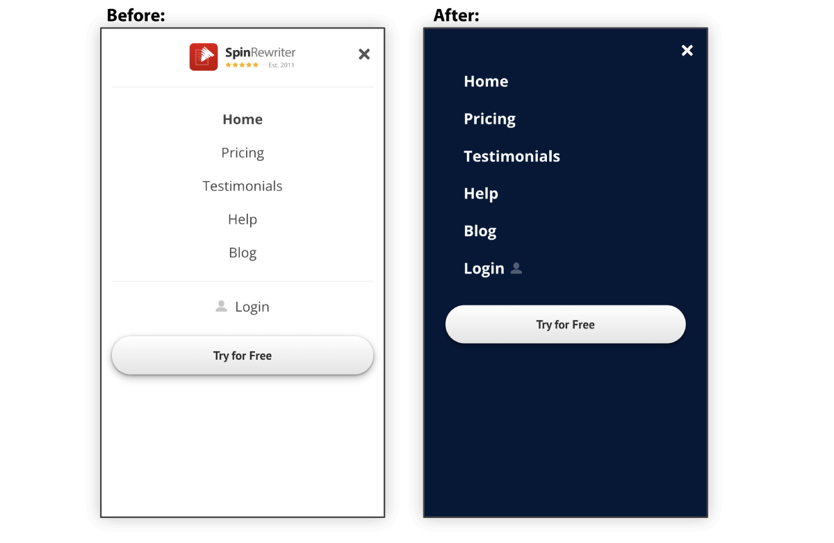 Redesigned mobile menus - Spin Rewriter Blog